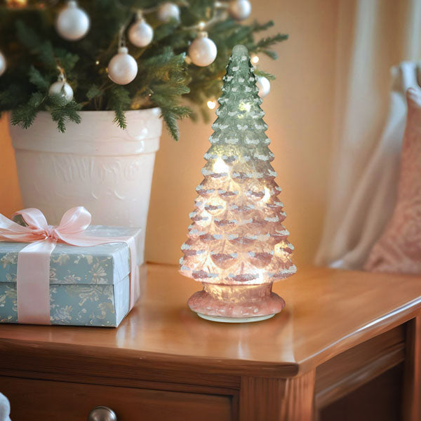 14" Lit Pink Glass Tabletop Tree – Old World Christmas